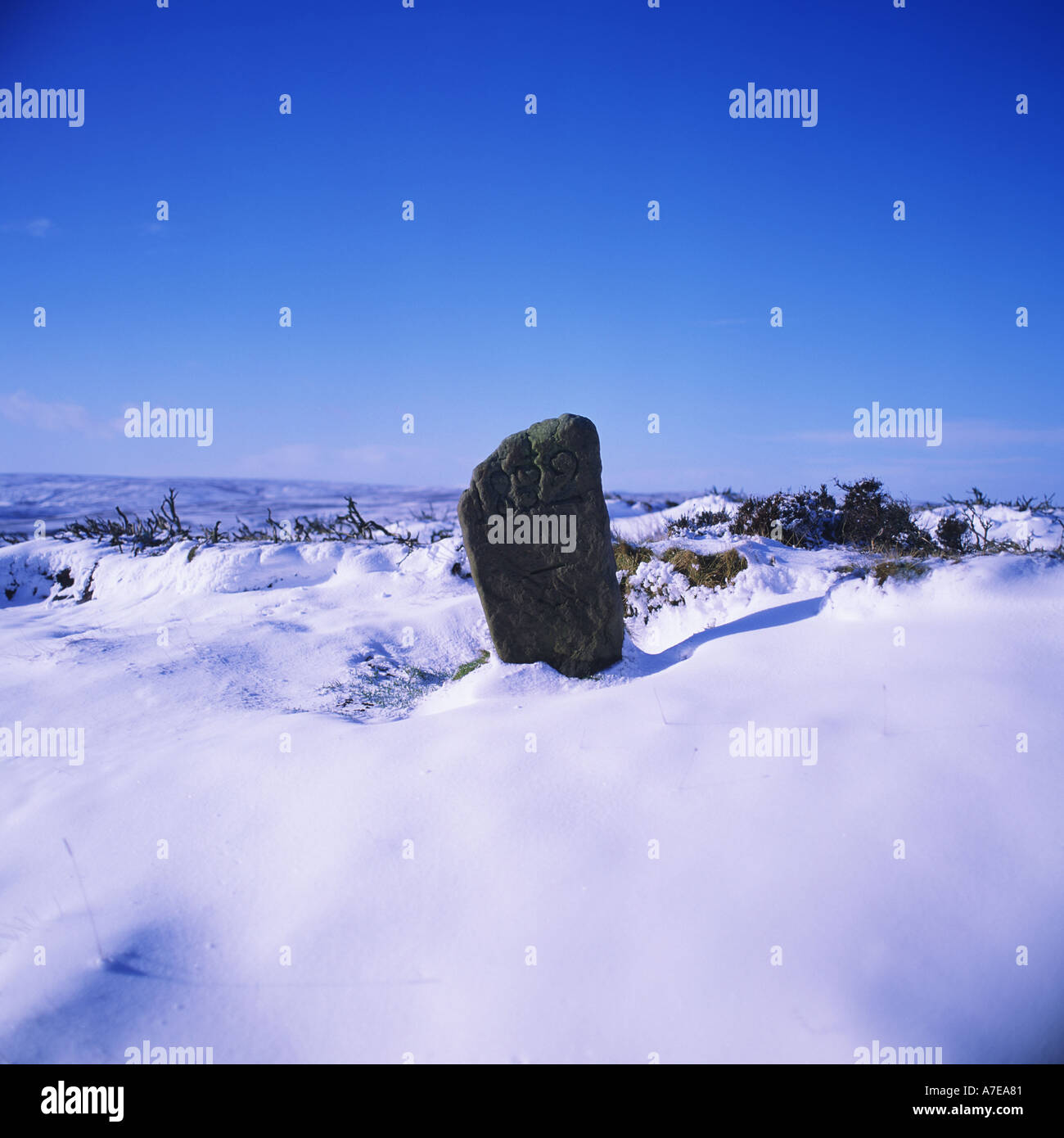 Boundary stone North York Moors Winter Stock Photo - Alamy