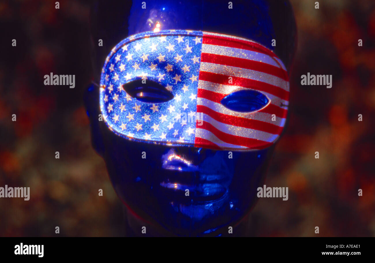 Glass head with american flag mask Stock Photo - Alamy