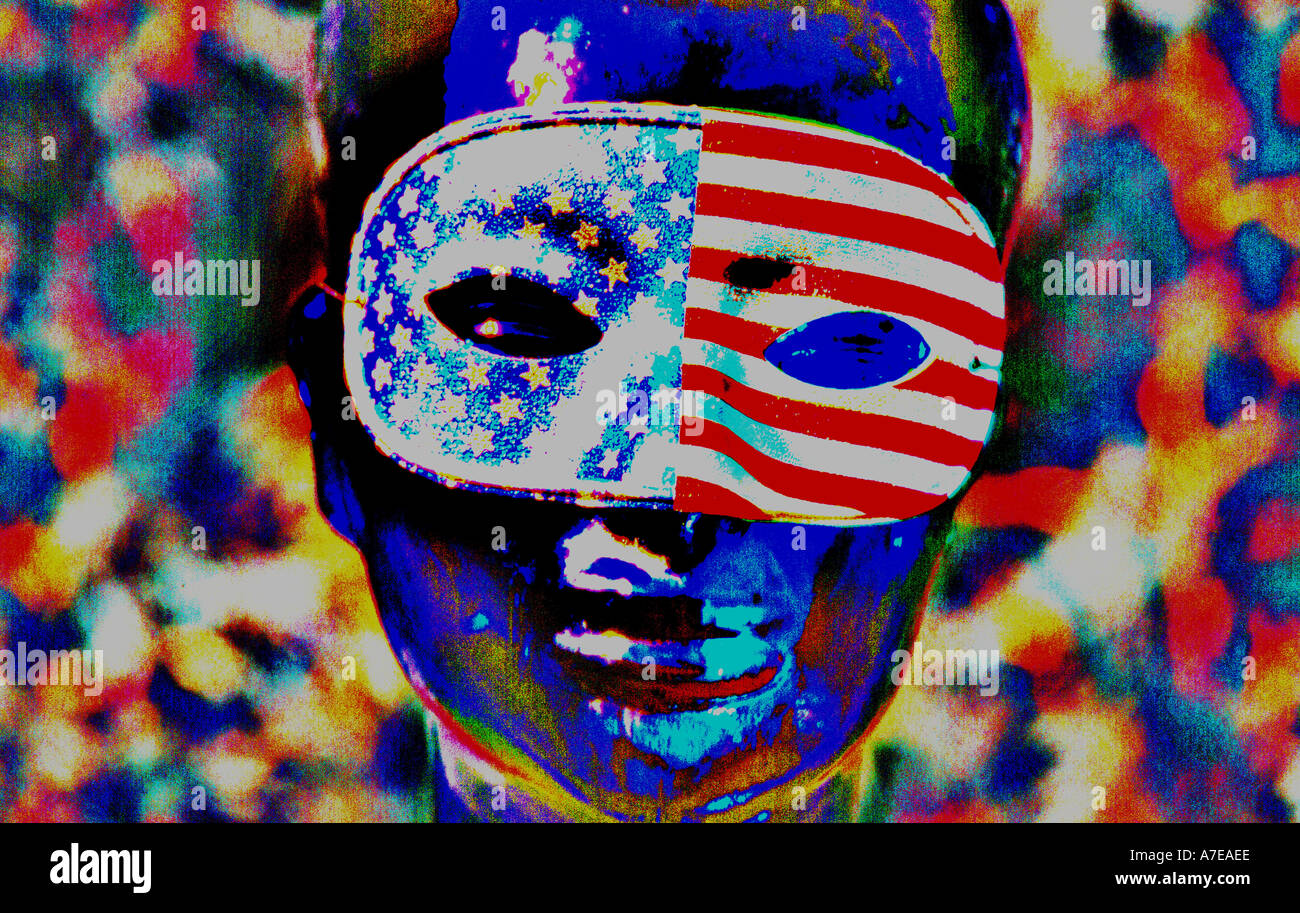 Blue glass head with Stars Stripes mask Stock Photo - Alamy