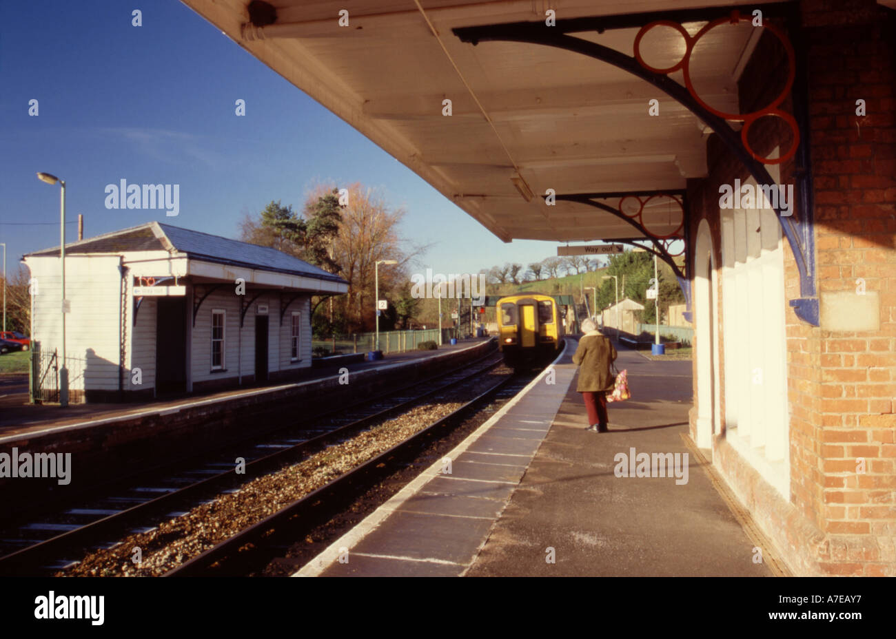 Crediton railway station platform Devon UK Stock Photo - Alamy