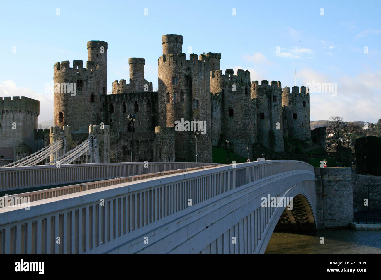conwy castle across new road bridge north wales uk gb Stock Photo - Alamy