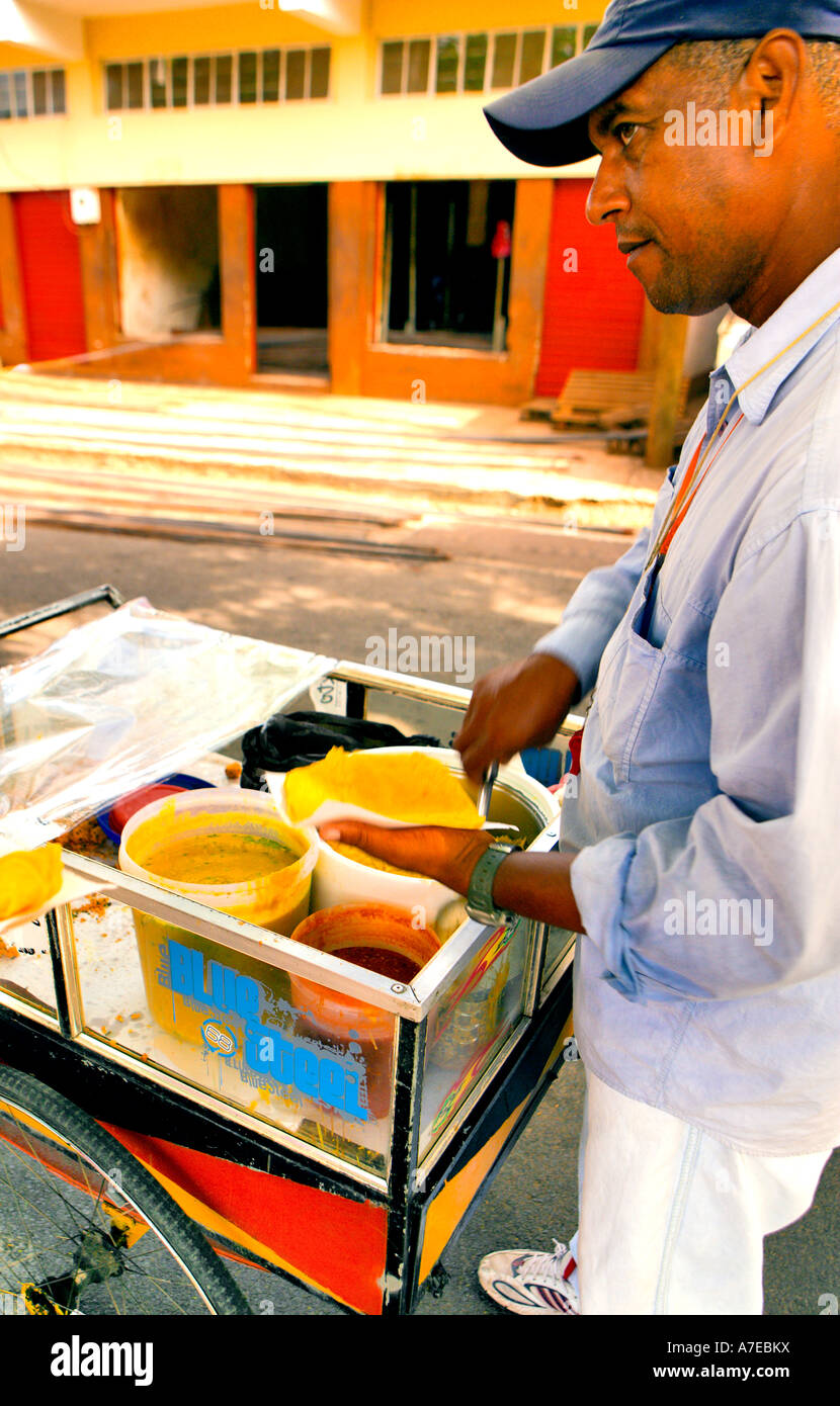 Popular Dhal Puri snacks from mobile street vendor in Port Mathurin ...