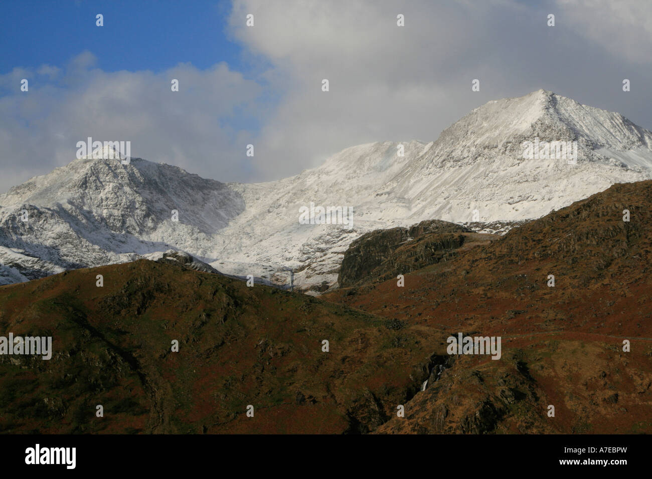 mount snowdon snowdonia national park winter snow clad north wales uk ...