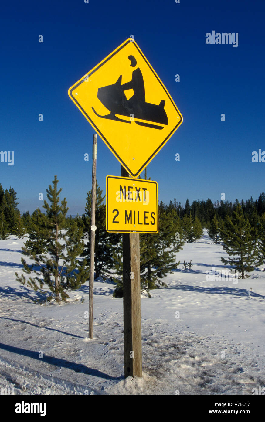 snowmobile caution sign near West Yellowstone Montana Stock Photo - Alamy