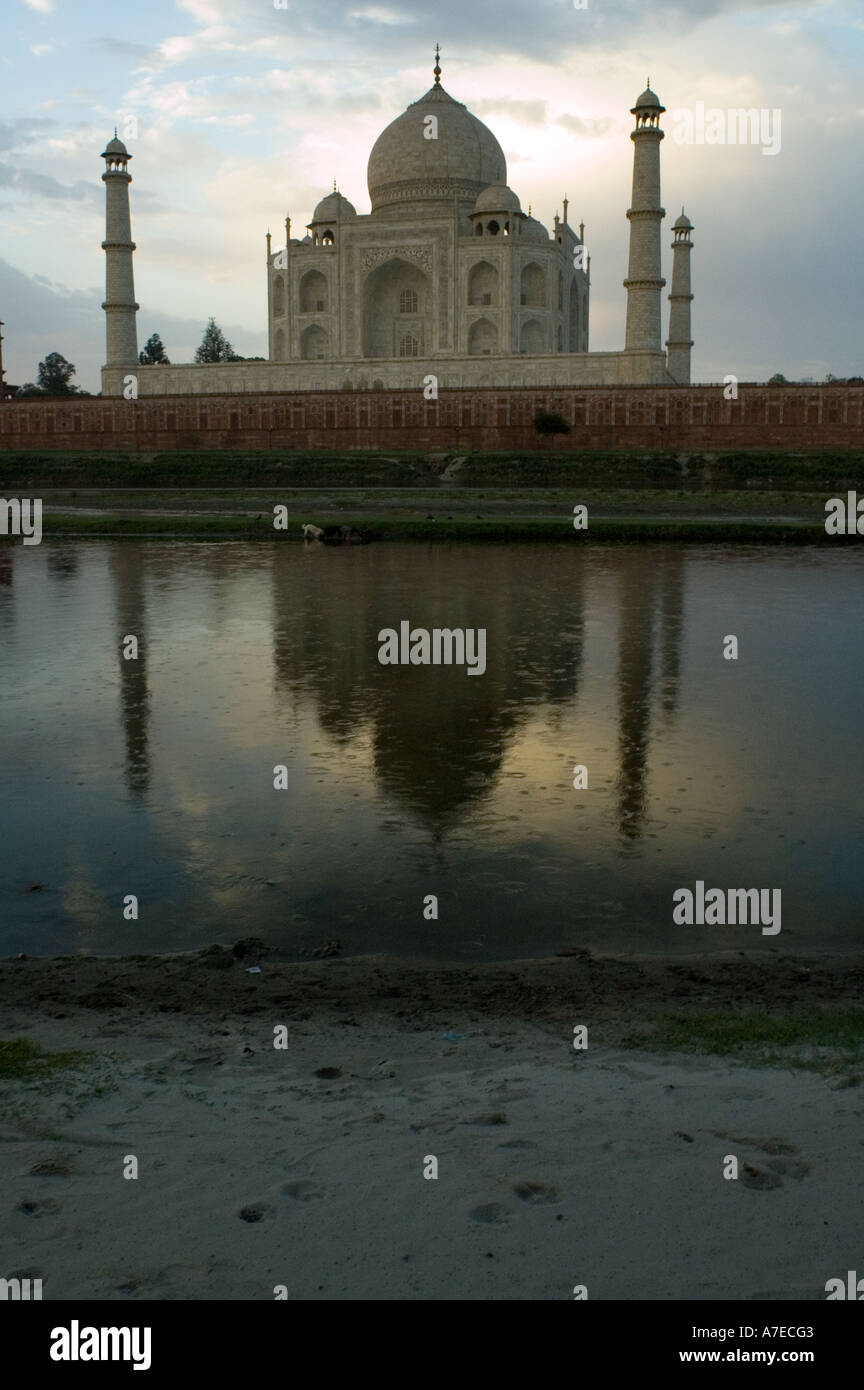 View of the Taj Mahal from across the river in early morning Stock ...