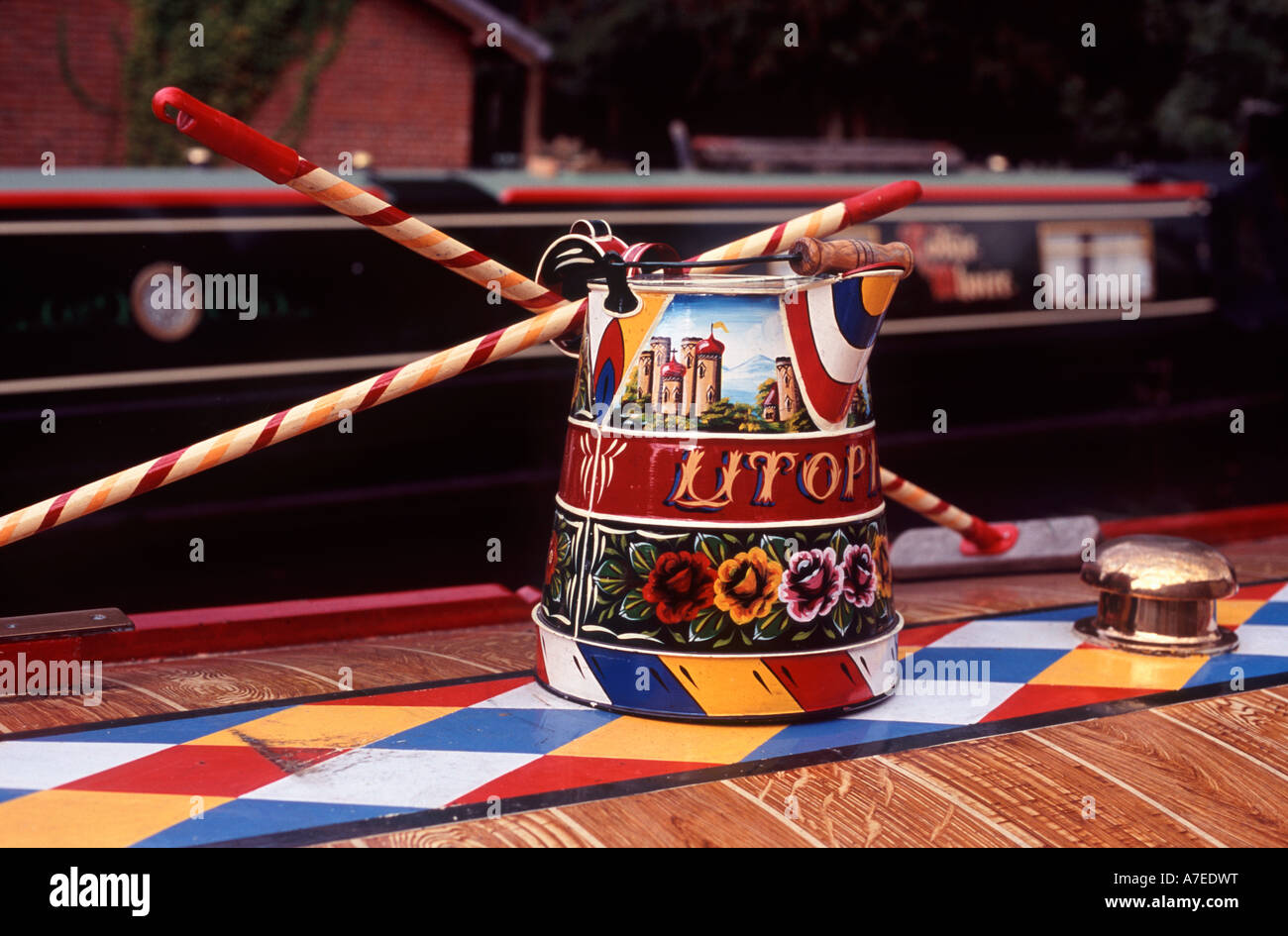 Narrowboat canalware mop can hi-res stock photography and images - Alamy
