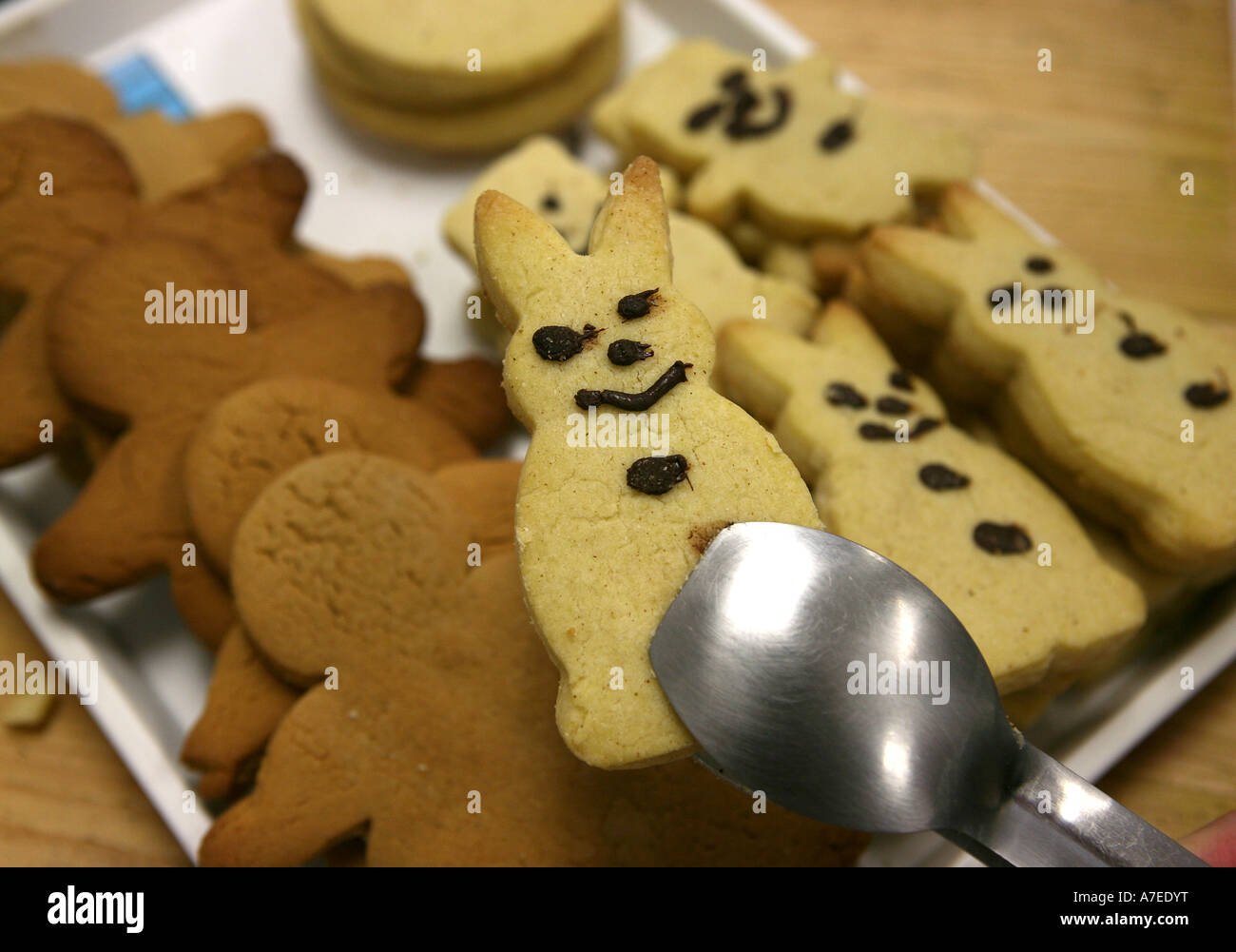 Gingerbread men and bunnies in Riverford farm shop, Totnes, Devon UK ...