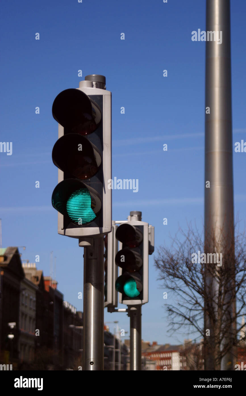 Monument of Light and Traffic Lights on green Dublin Ireland Stock ...