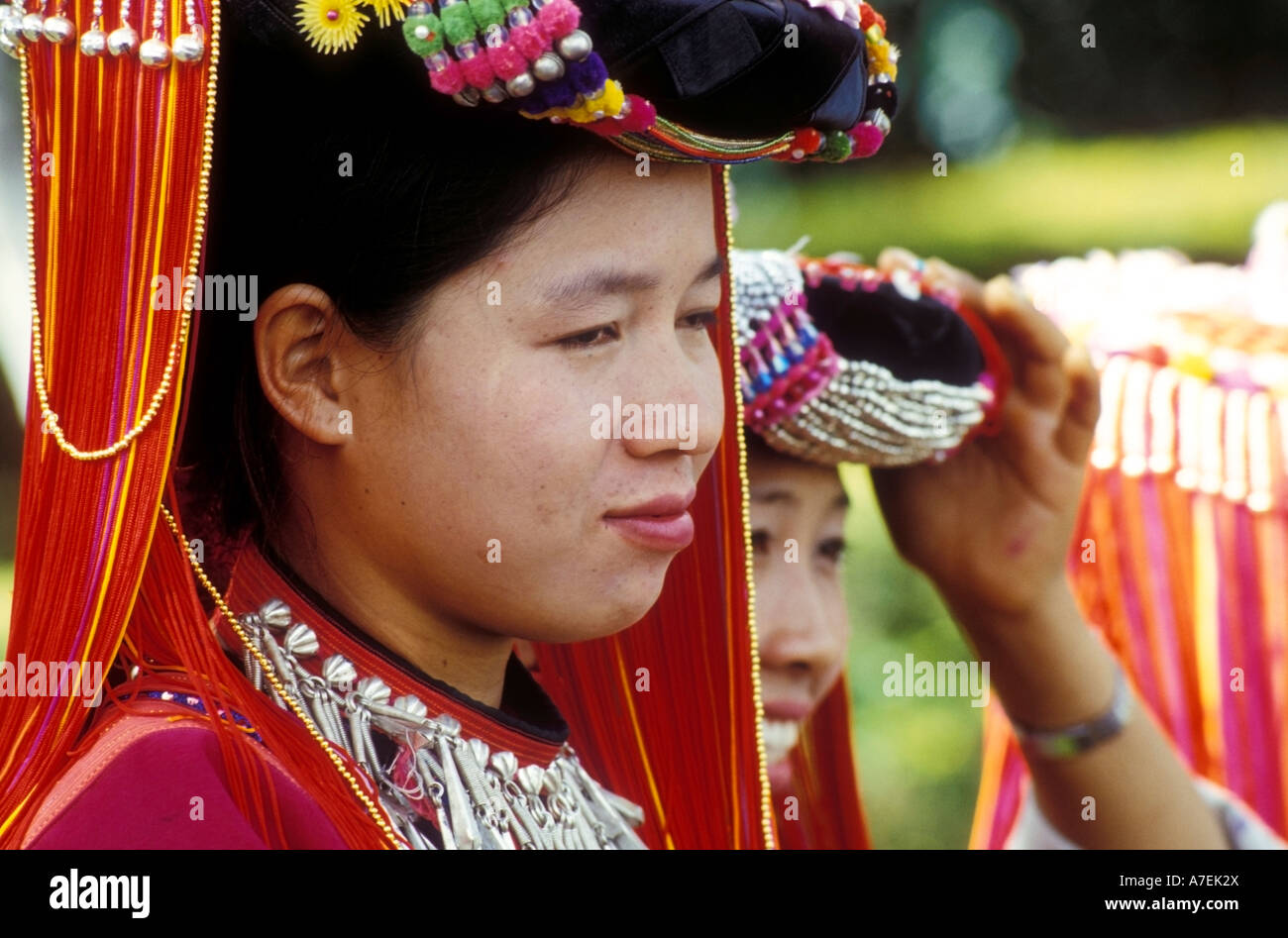 Lisu woman wearing traditional clothing at a festival in northern ...