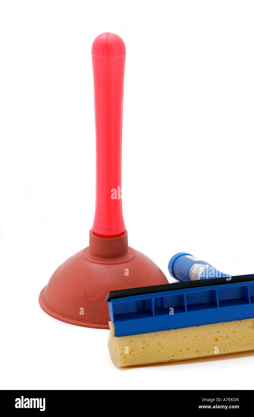 plunger tool unplug clean squeegee window house work cleaning Stock ...