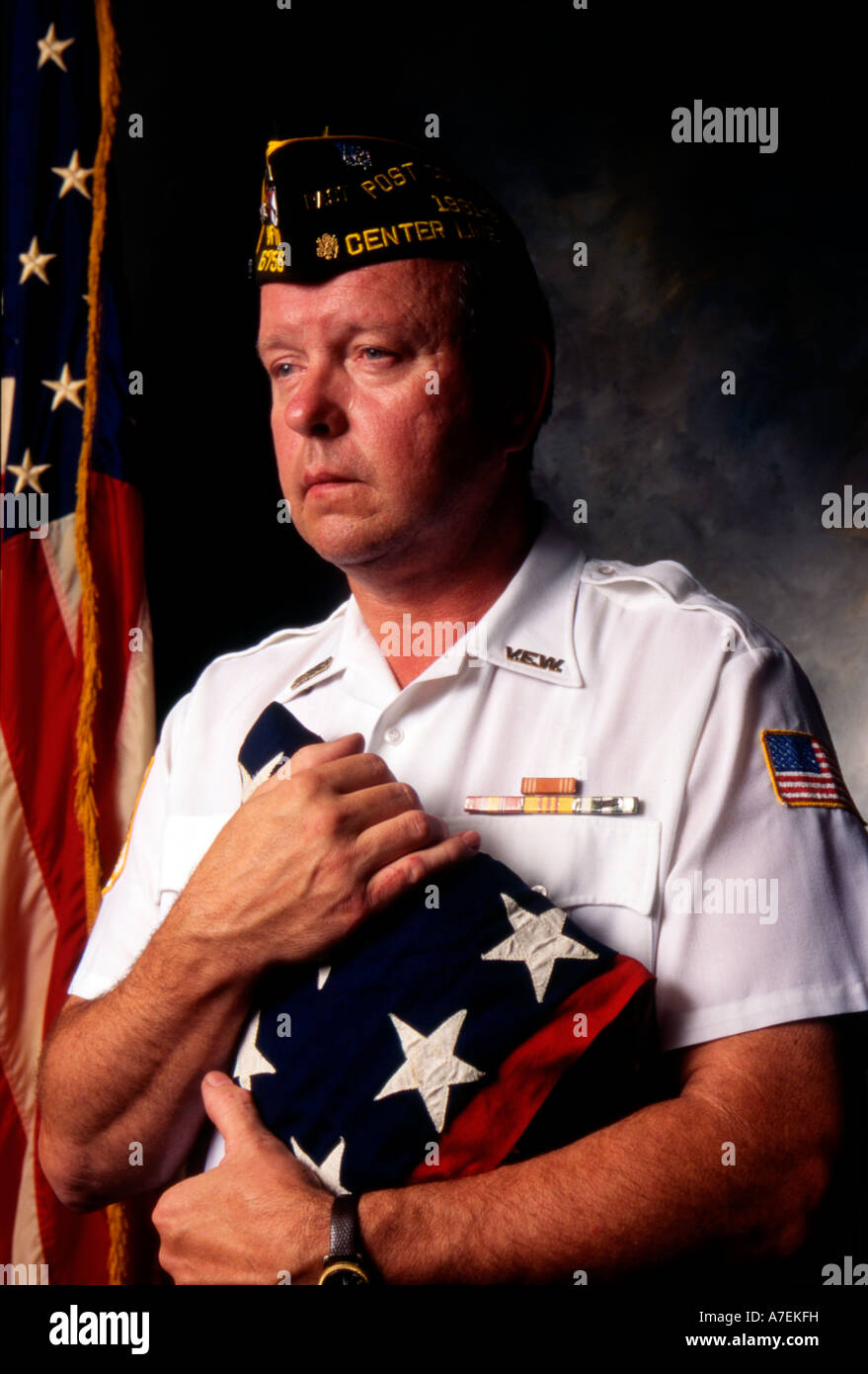 United States veteran portrait with American flag Stock Photo - Alamy