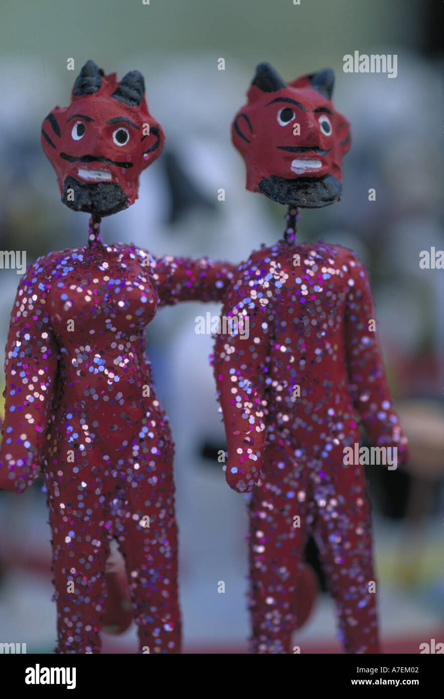 Mexico, Oaxaca, clay devils are exchanged between friends during the ...