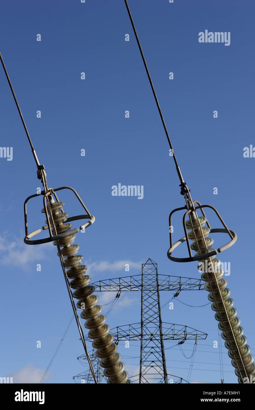 Power Lines with Enel High Tension Insulators Stock Photo - Alamy