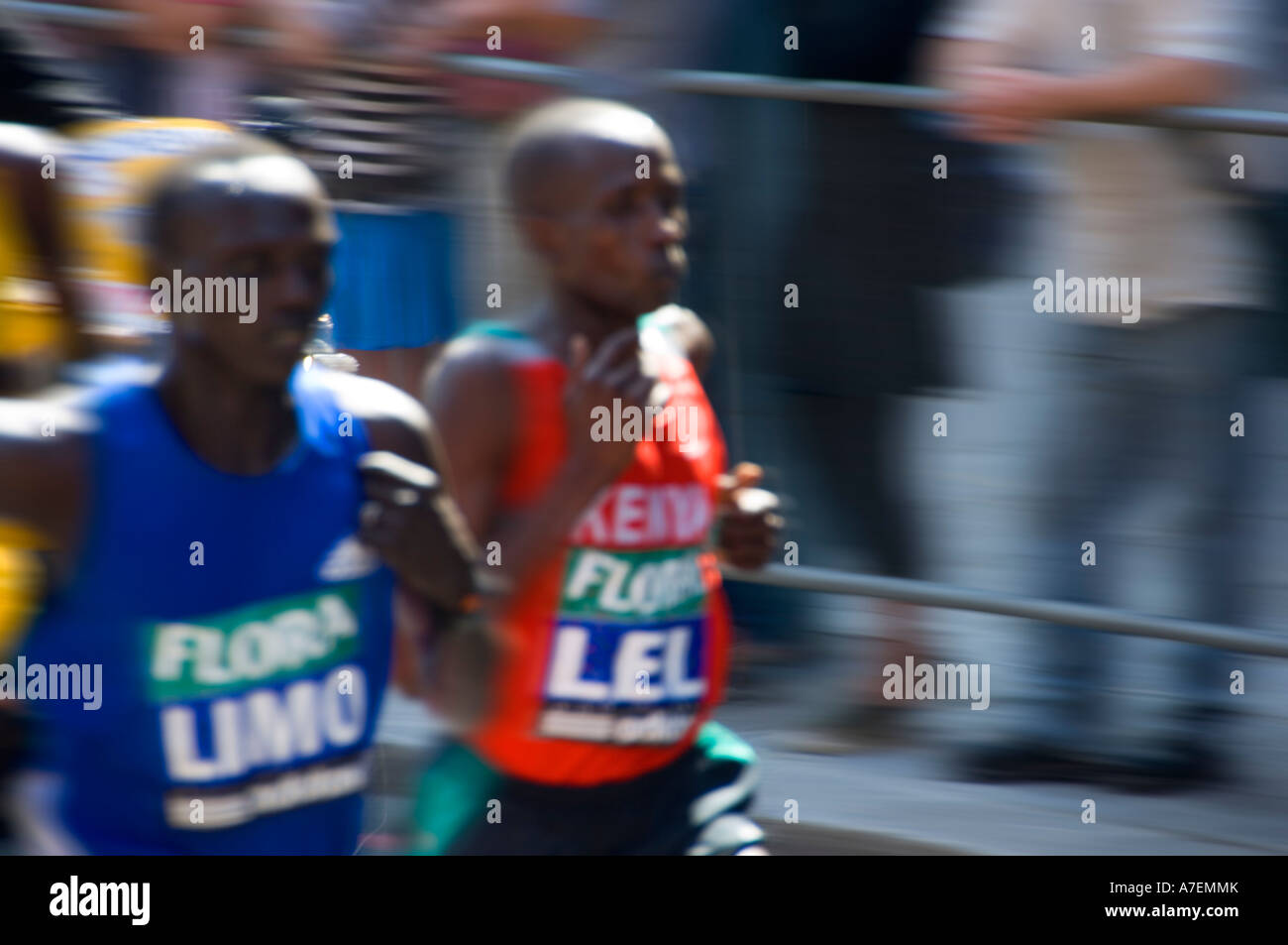 Martin Lel, the winner, and Felix Limo sprinting at the Flora London ...