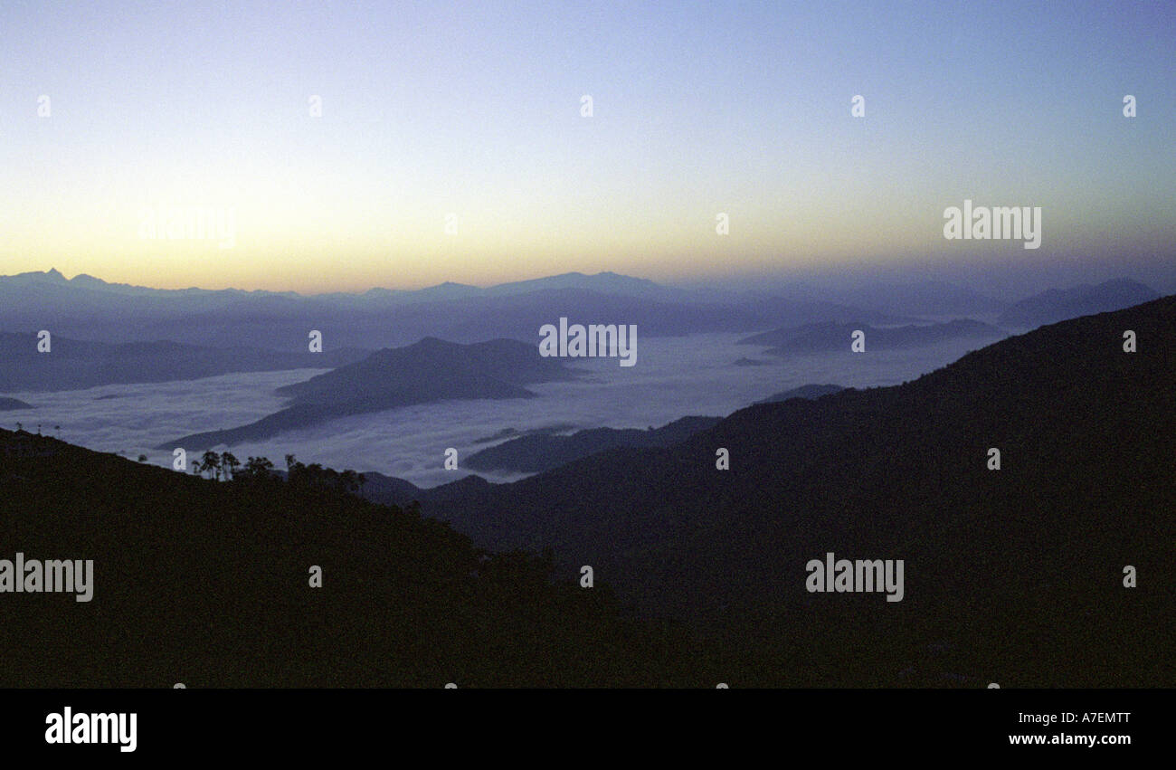sunrise over the mountains at nagarakot in the Kathmandu valley nepal ...