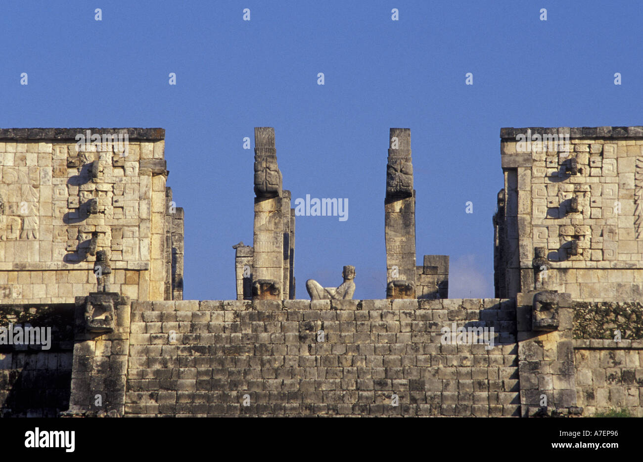 Mexico, Yucatan, Chac Mol. Chacmool statue; Chichen Itza ruins, Maya ...