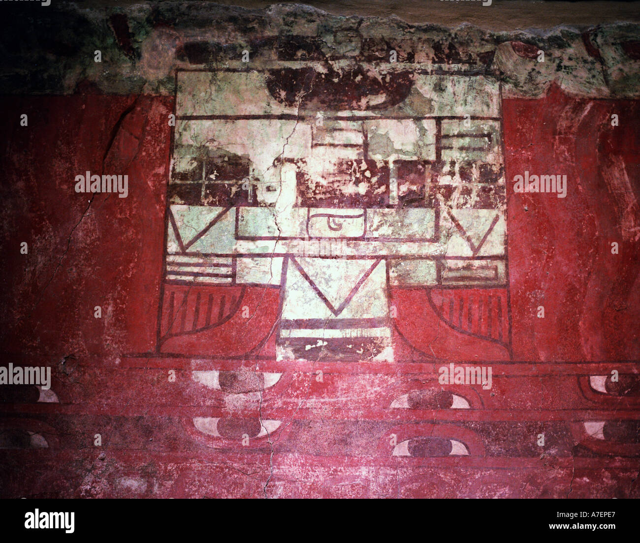 Mexico, Teotihuacan. Ancient original murals from pre-hispanic (Olmec ...