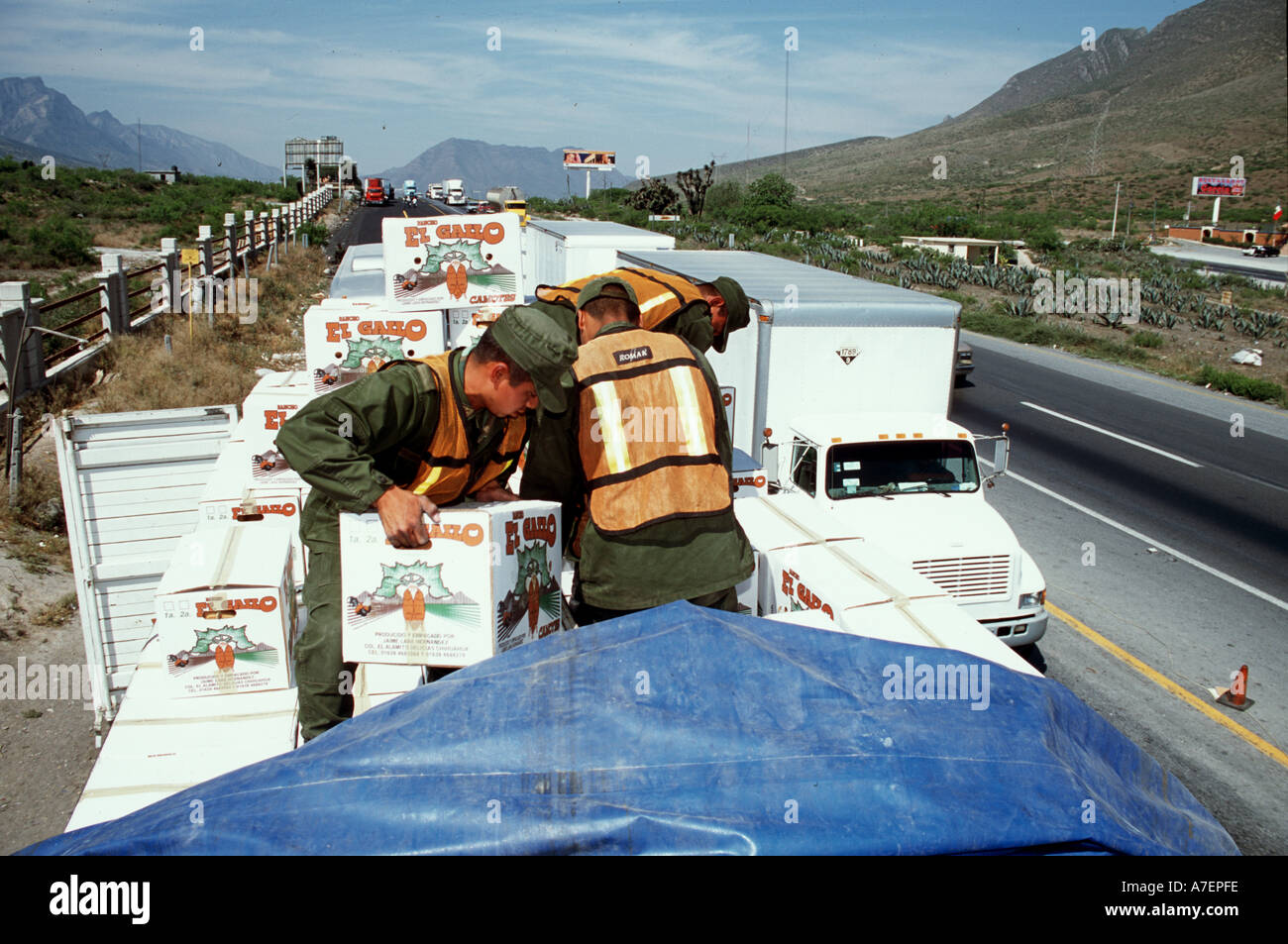 Mexico, Nuevo Leon, Saltillo. Mexican Army checkpoint searching for ...