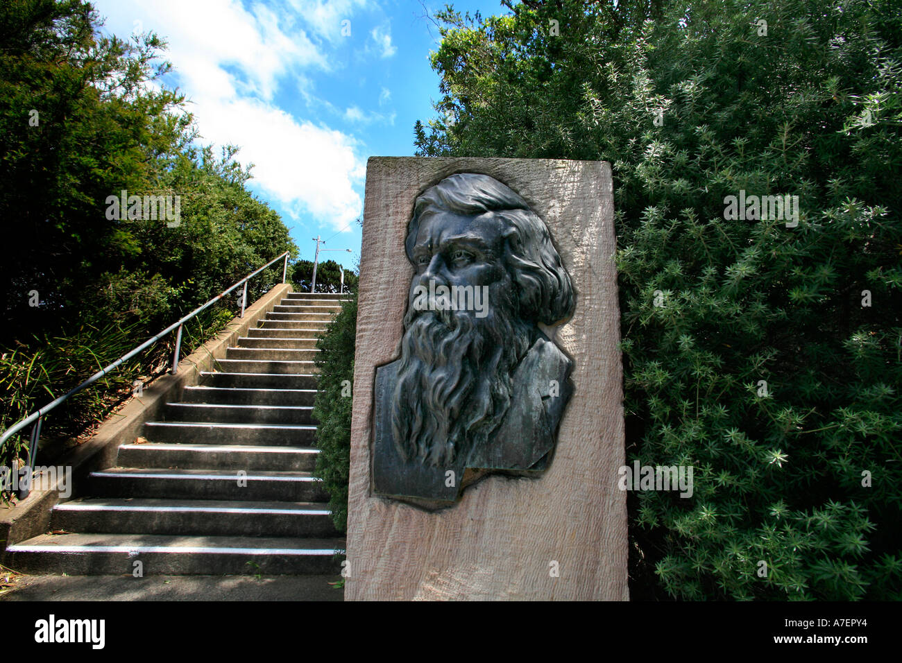 A sculpture of Sir Henry Parkes the Father of Federation overlooks ...
