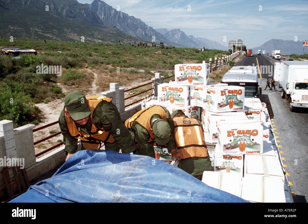 Mexico, Nuevo Leon, Saltillo. Mexican Army checkpoint searching for ...
