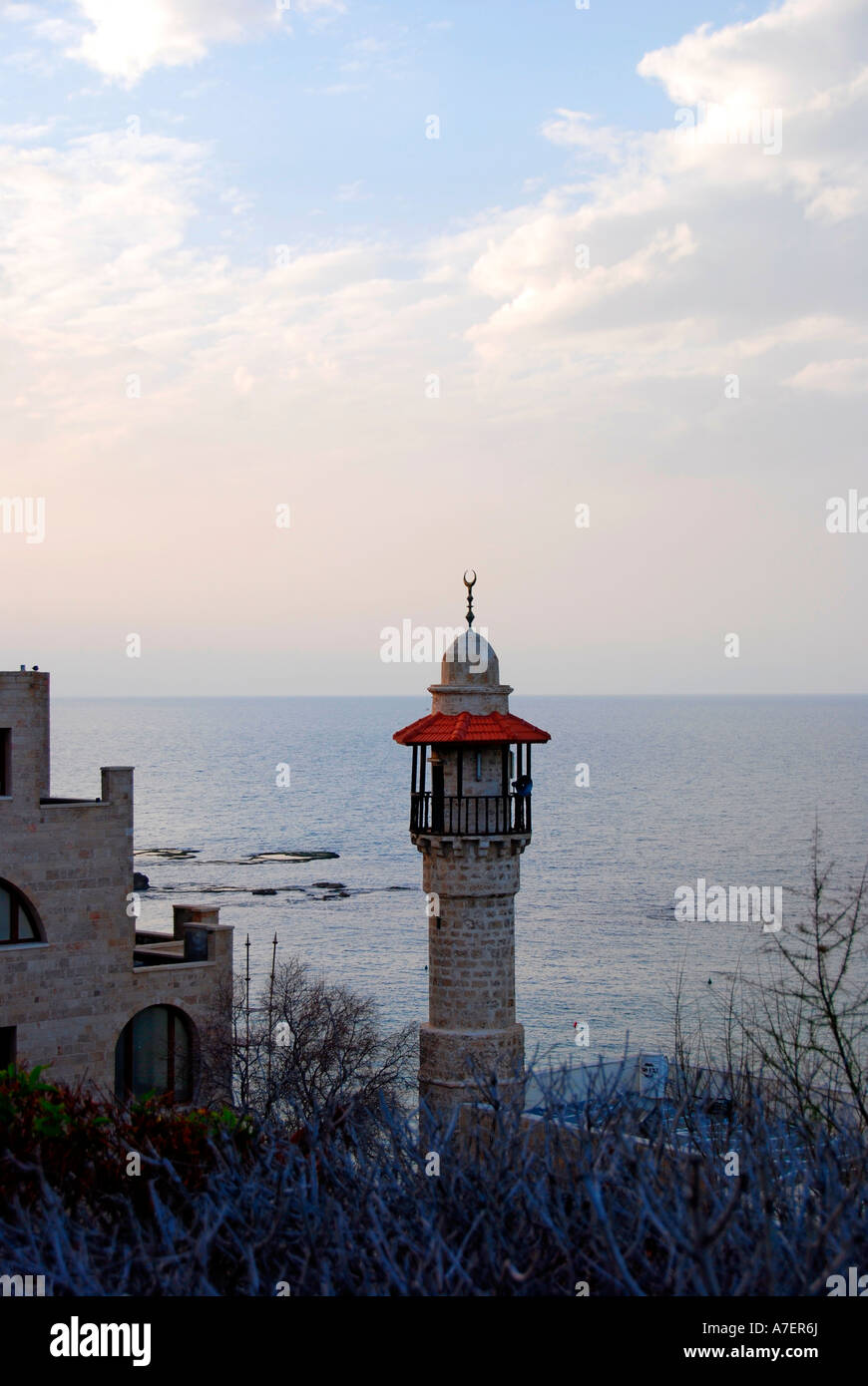 Israel Tel Aviv Jaffa The turret of the El Baher mosque in old Jaffa ...