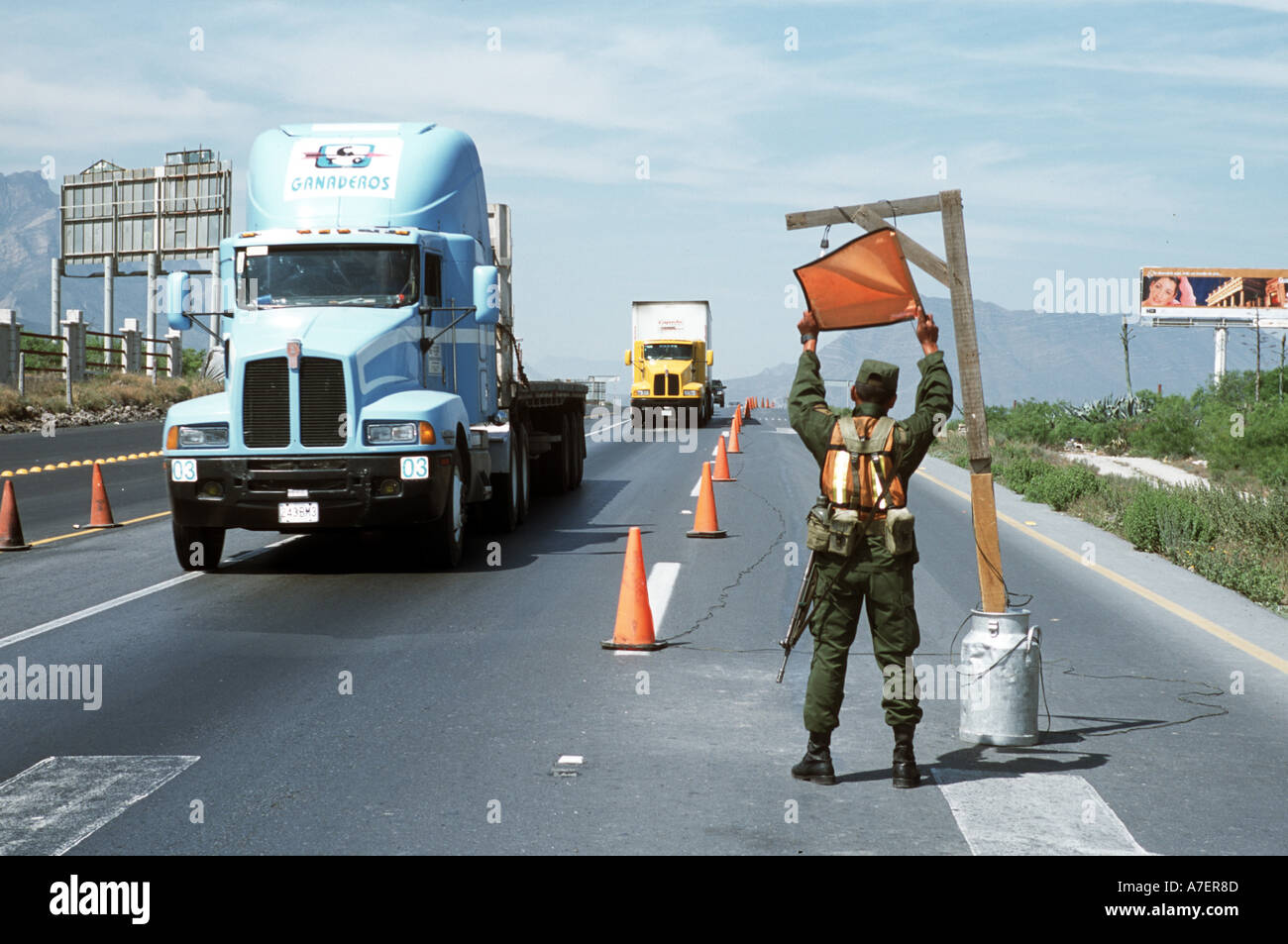 Mexico, Nuevo Leon, Saltillo. Mexican Army checkpoint searching for ...