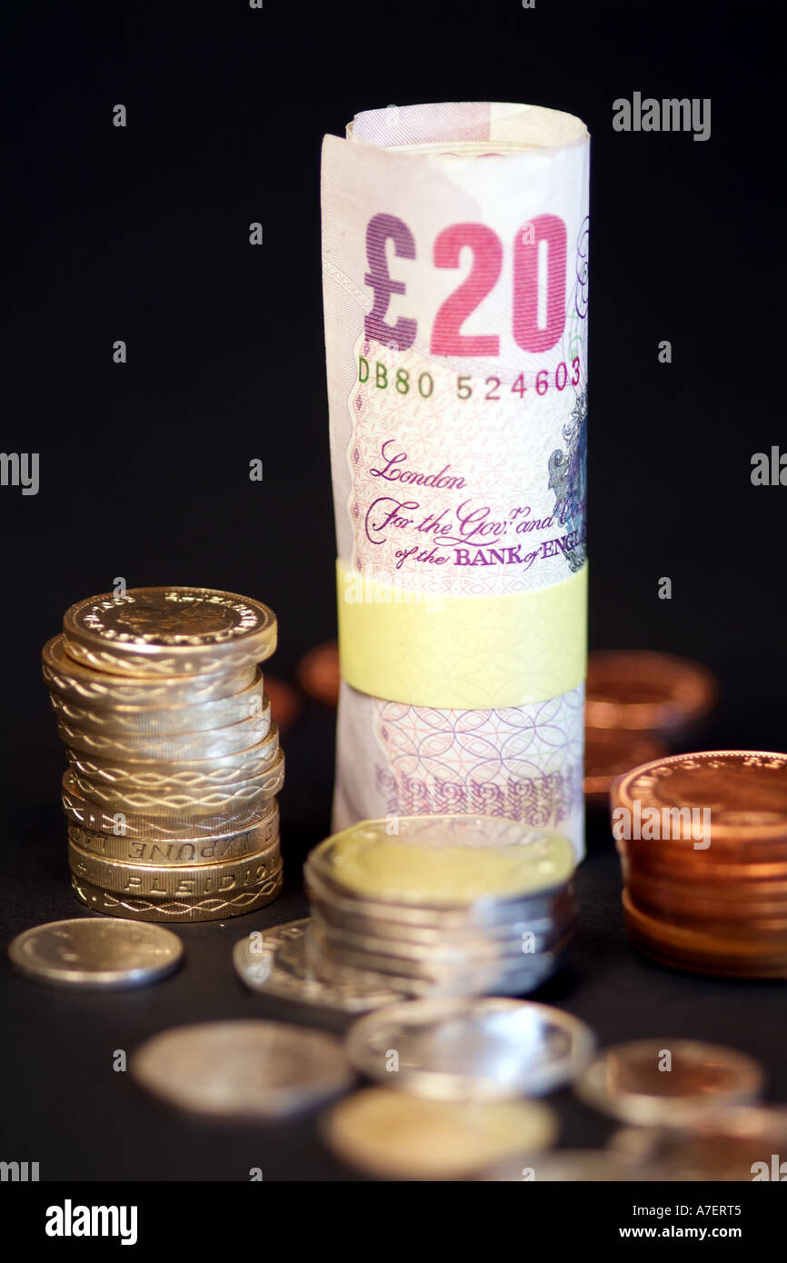 British banknotes and coins Twenty pound notes and coinage of the realm ...