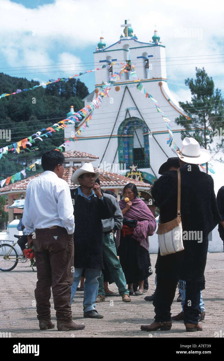 Mexico, Chiapas, Chamula. The Tzotzil Mayan men of Chamula wear black ...