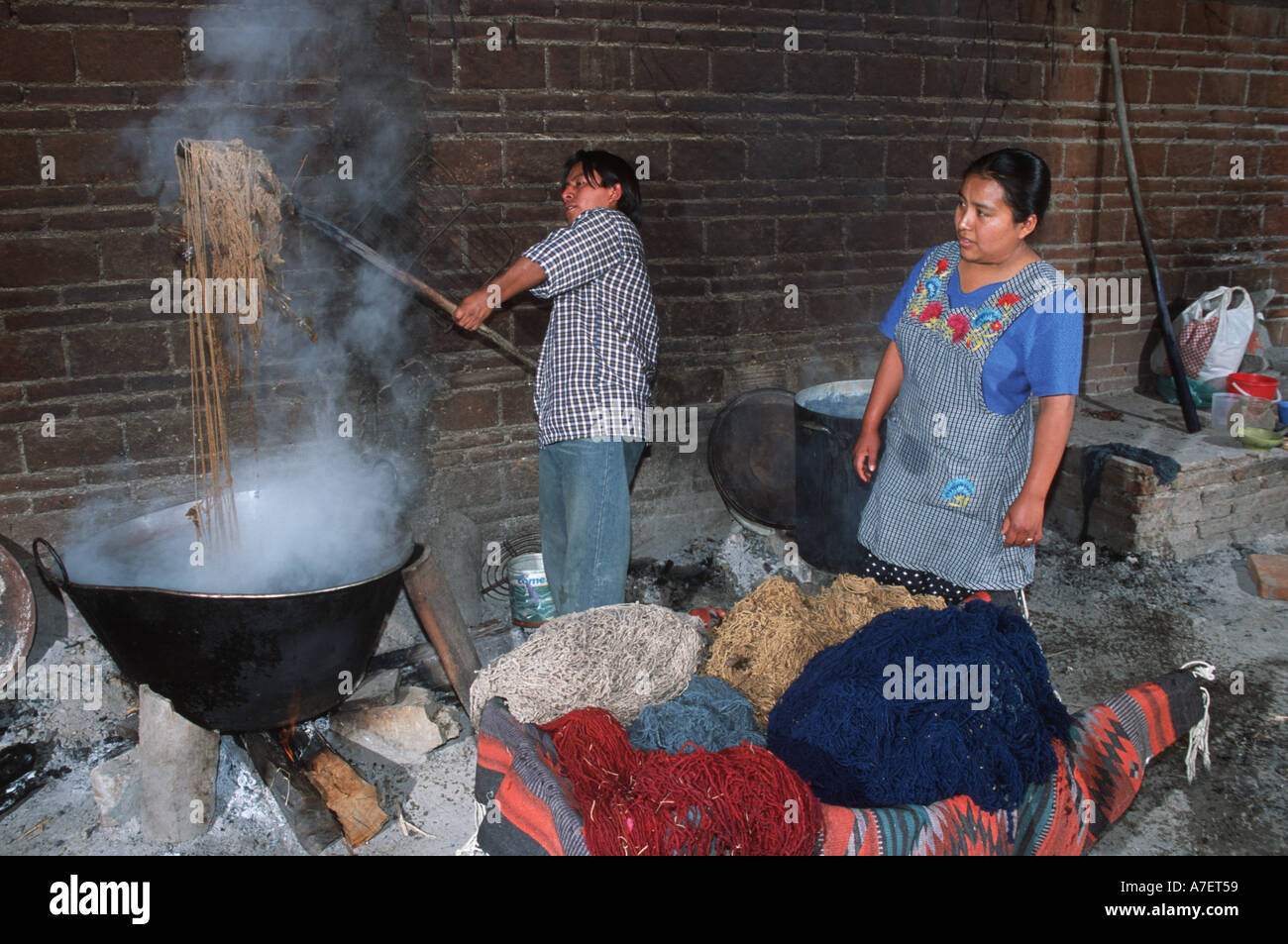Mexico, Oaxaca, Teotitlan del Valle. Techniques for making traditional ...