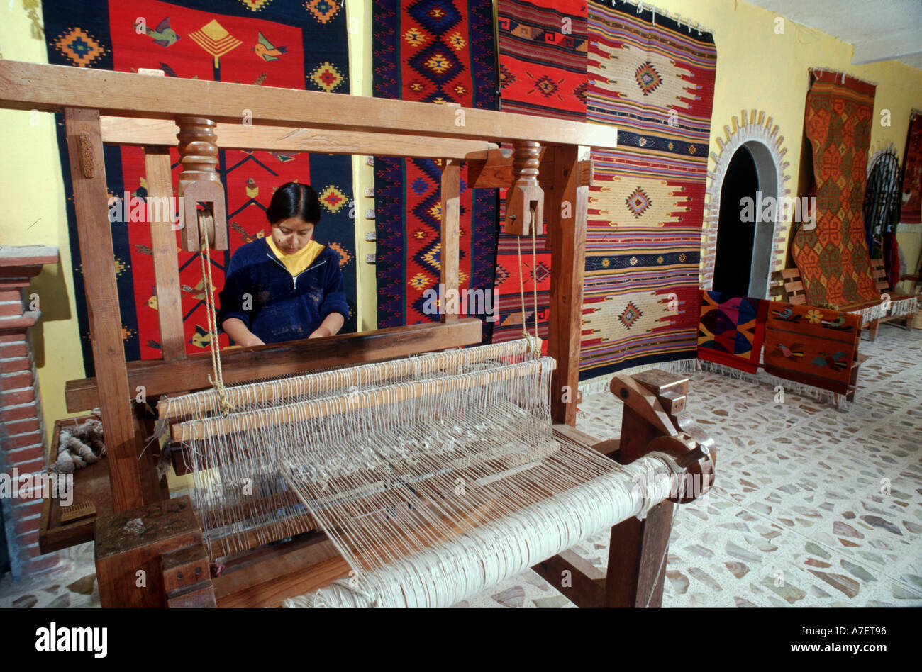 Mexico, Oaxaca, Teotitlan del Valle, North America. Weaving a ...