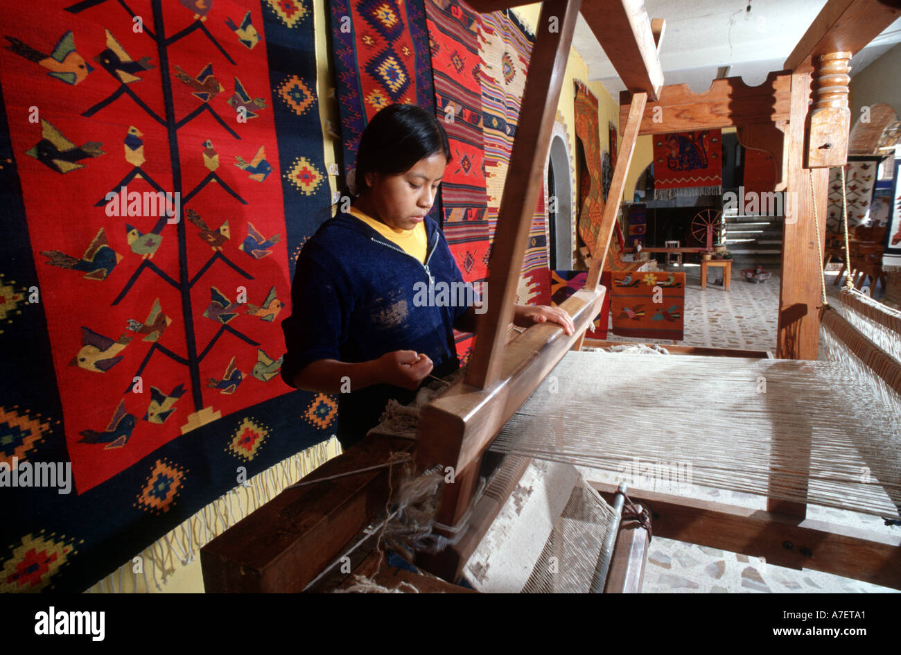 Mexico, Oaxaca, Teotitlan del Valle, North America. Weaving a ...
