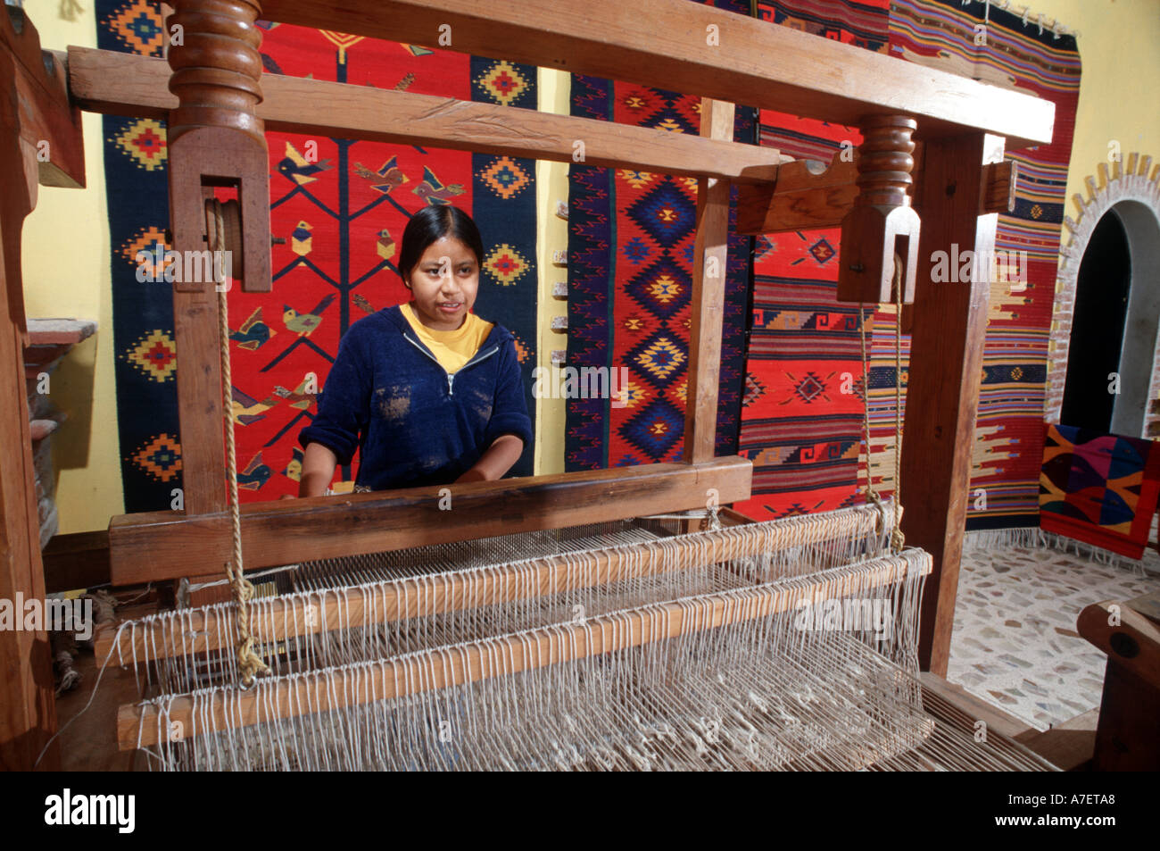 Mexico, Oaxaca, Teotitlan del Valle, North America. Weaving a ...