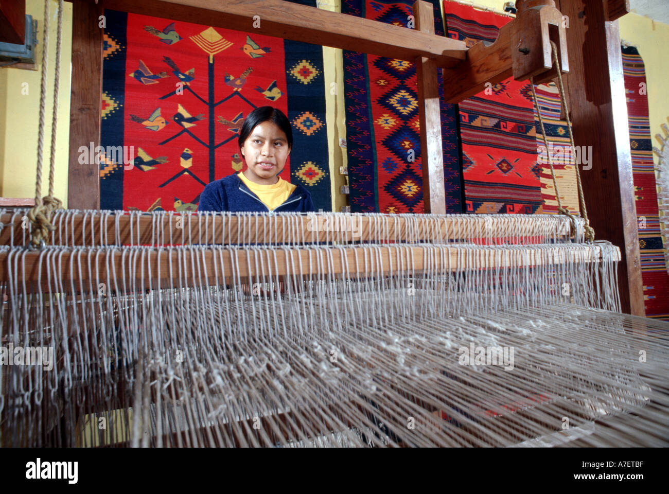 Mexico, Oaxaca, Teotitlan del Valle, North America. Weaving a ...