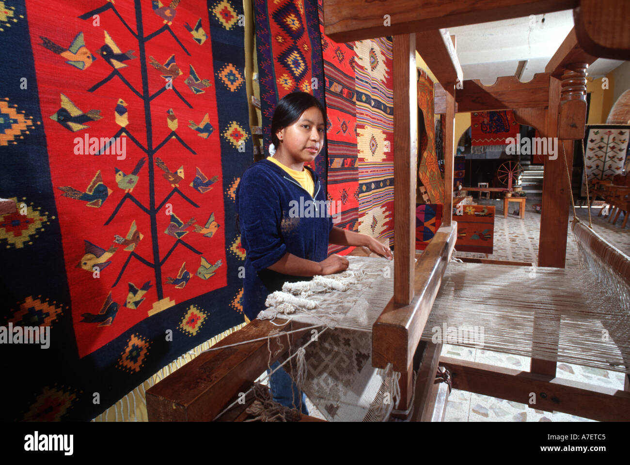Mexico, Oaxaca, Teotitlan del Valle, North America. Weaving a ...