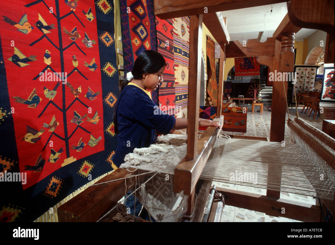 Mexico, Oaxaca, Teotitlan del Valle, North America. Weaving a ...