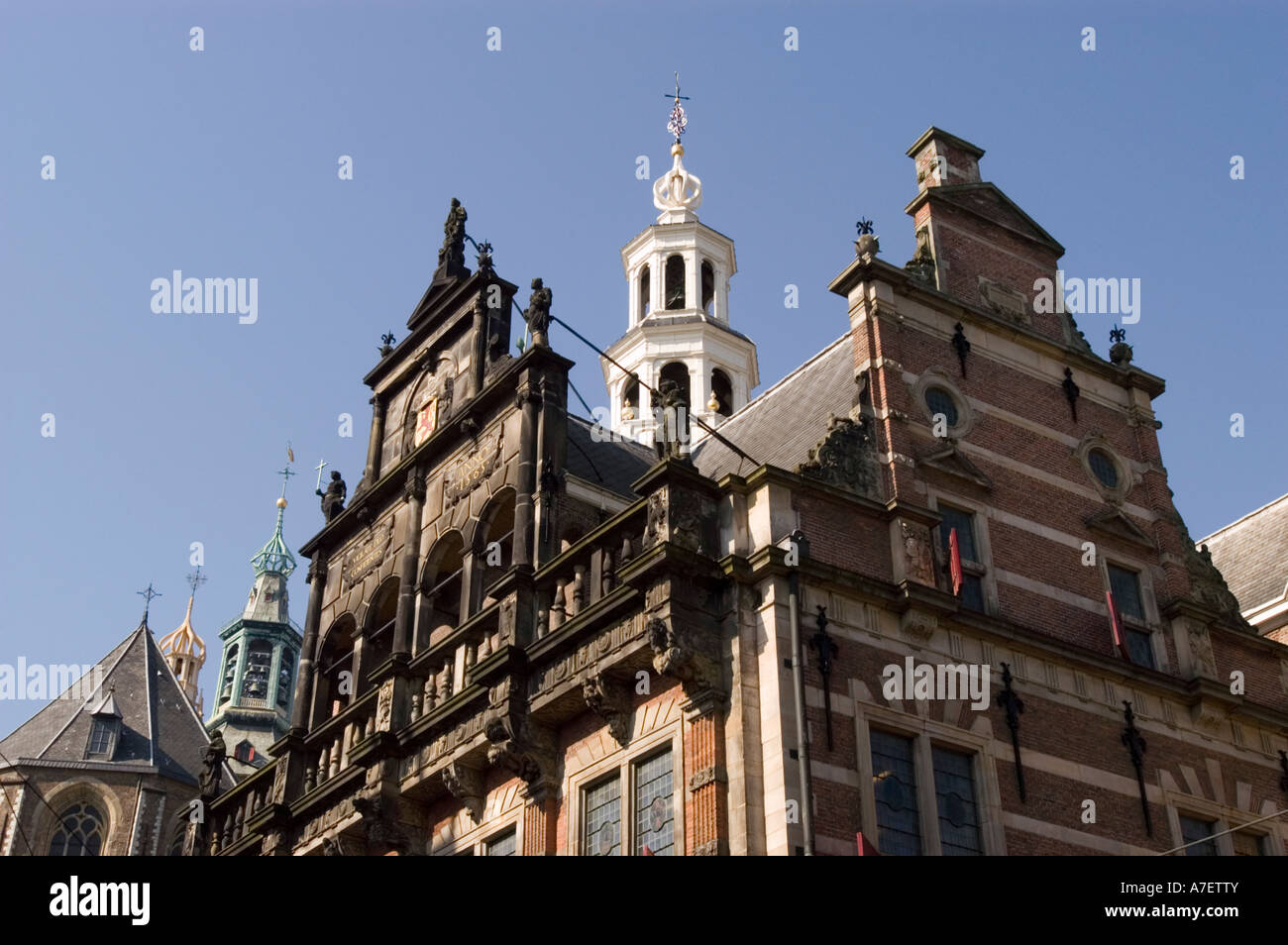 Renaissance facade and tower of the Old Town Hall or Stadhuis Den Haag ...