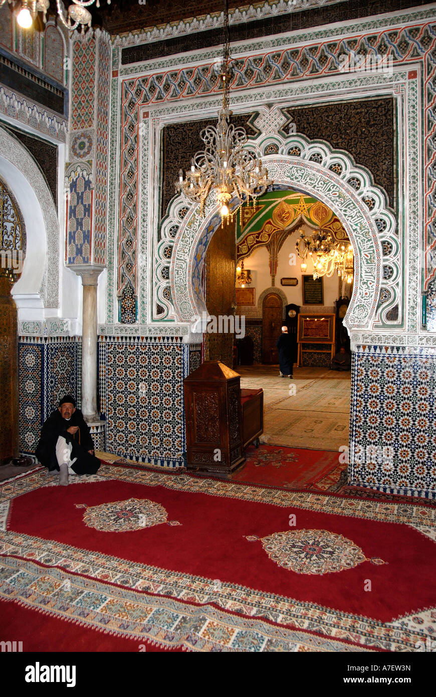 Oriental decorated entrance of mosque mausoleum Zawiya Moulay Idriss II ...