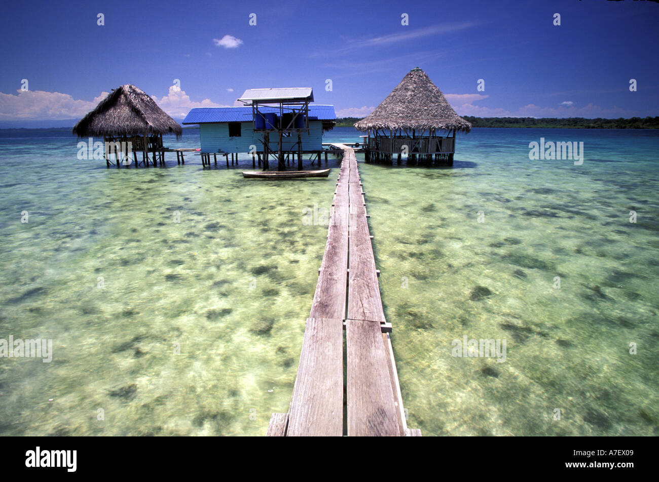 Central America, Panama, Bocas del Toro Islands Restaurant over the ...