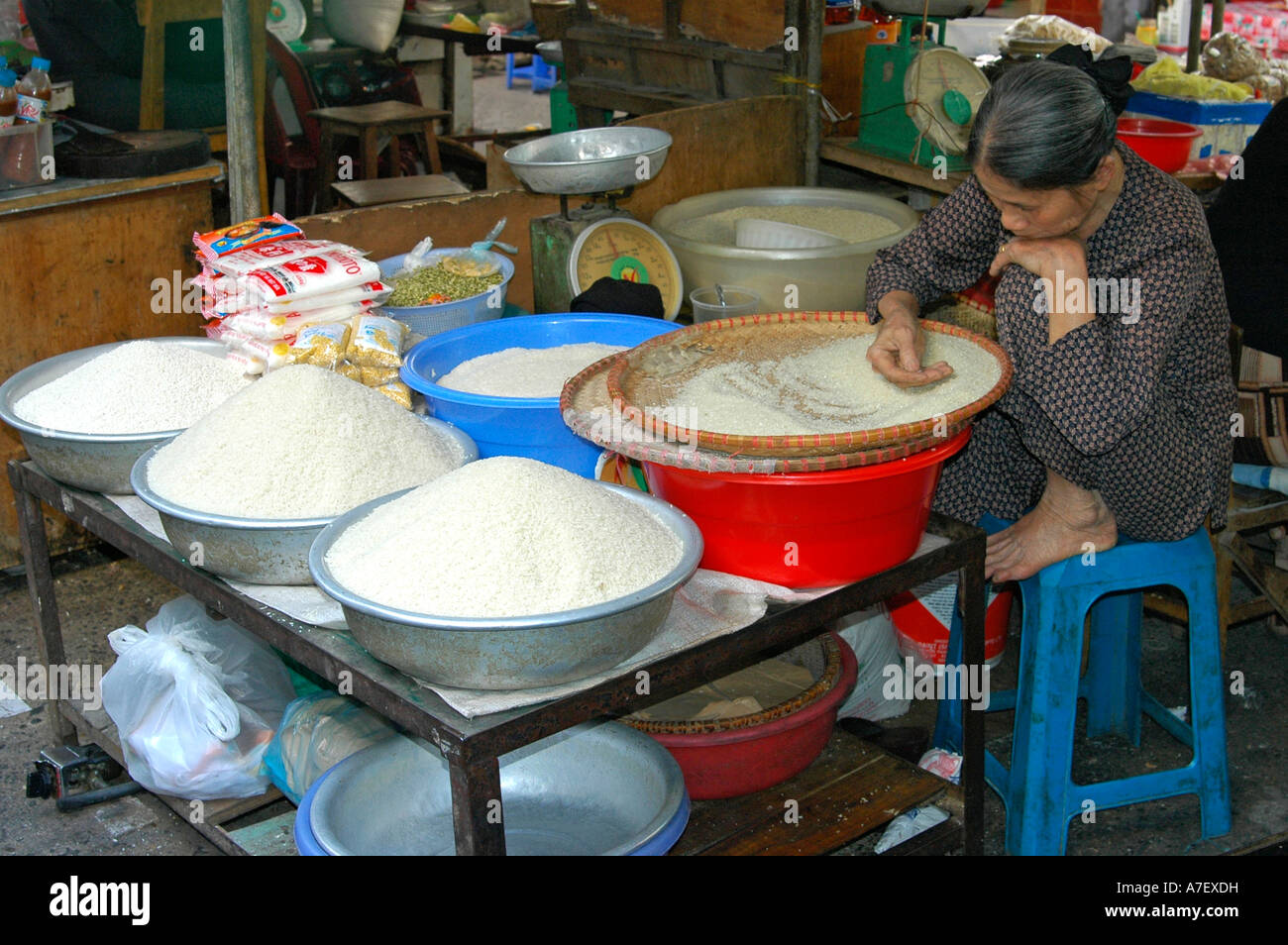 Rice market stall, Hanoi, Vietnam Stock Photo - Alamy