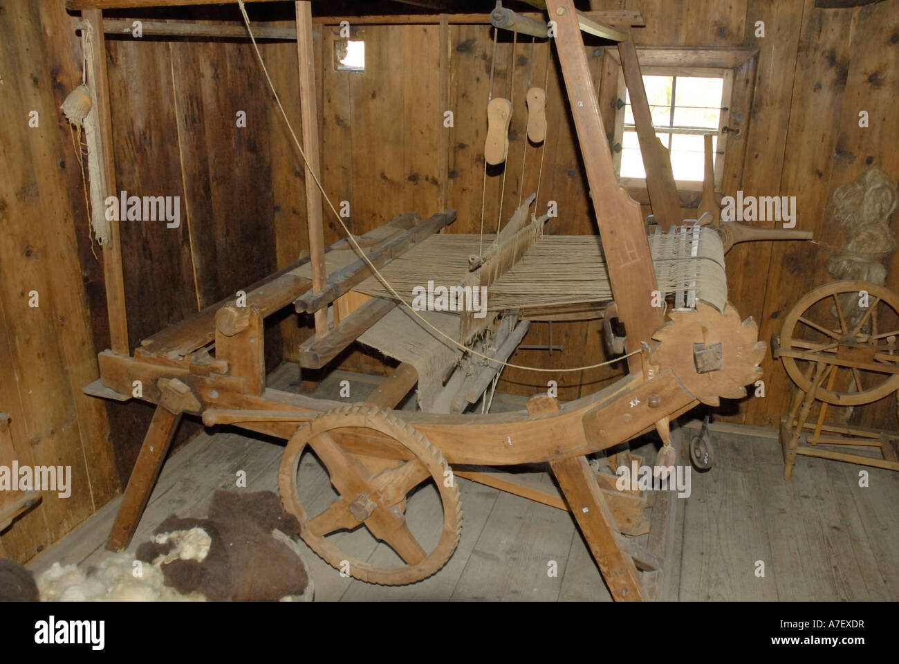 Historic loom displayed in the farmhouse museum of Amerang, Germany ...