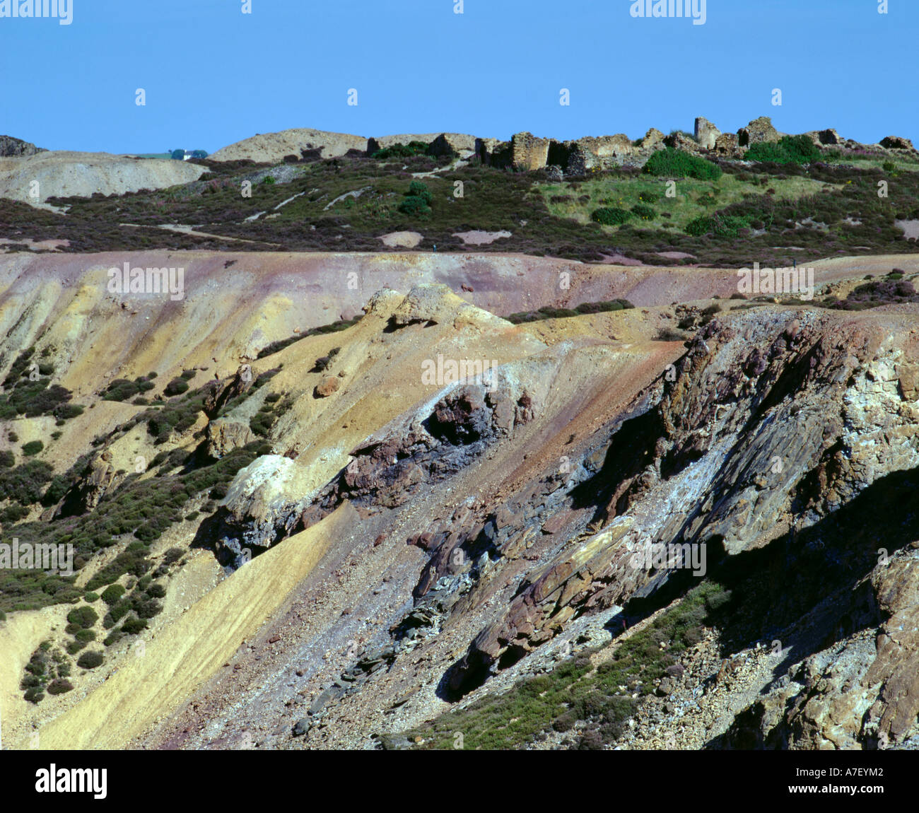 Disused open cast copper mine "Parys Mountain", Anglesey, North Wales ...