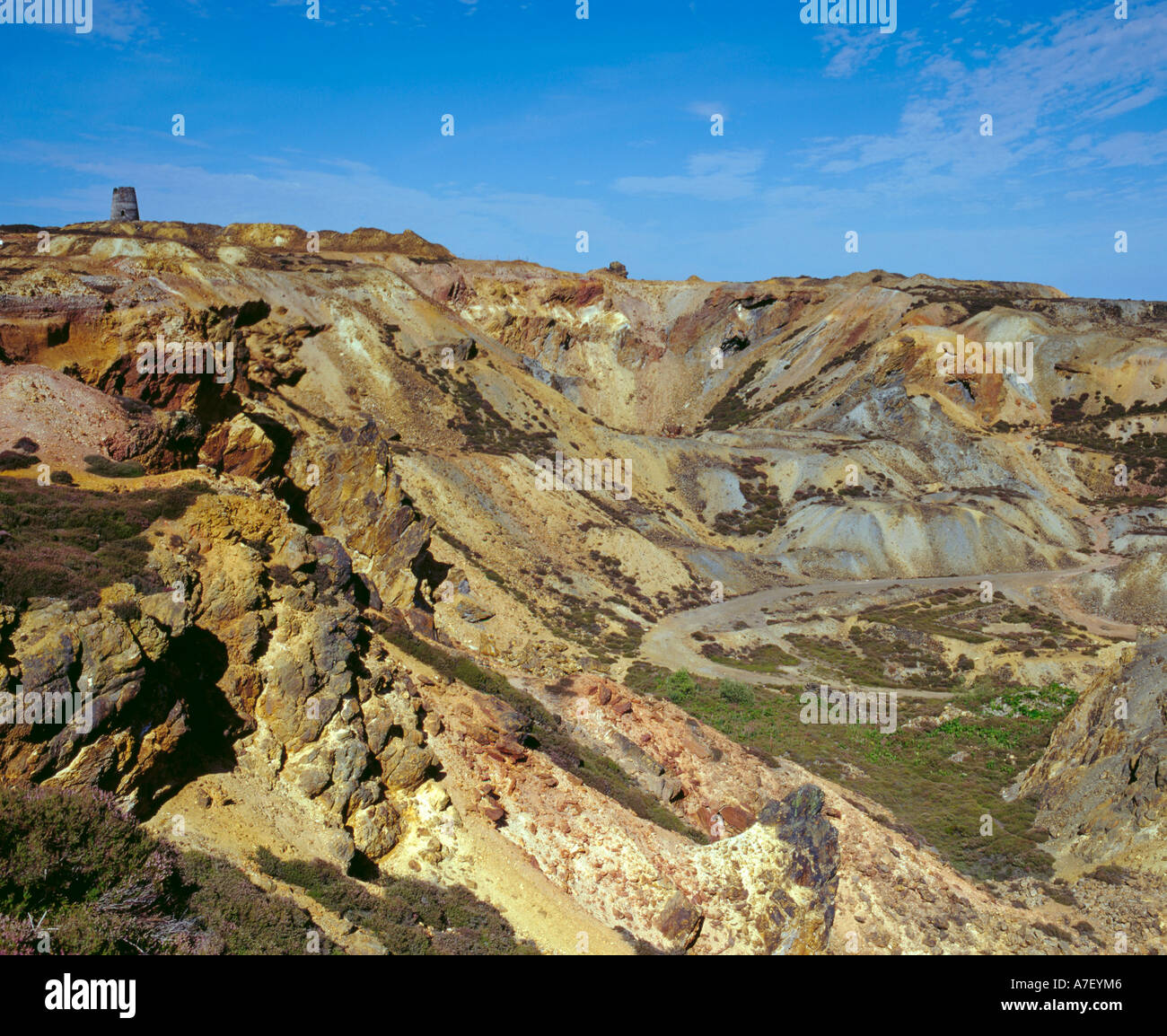 Disused open cast copper mine; "Parys Mountain", Anglesey, North Wales ...