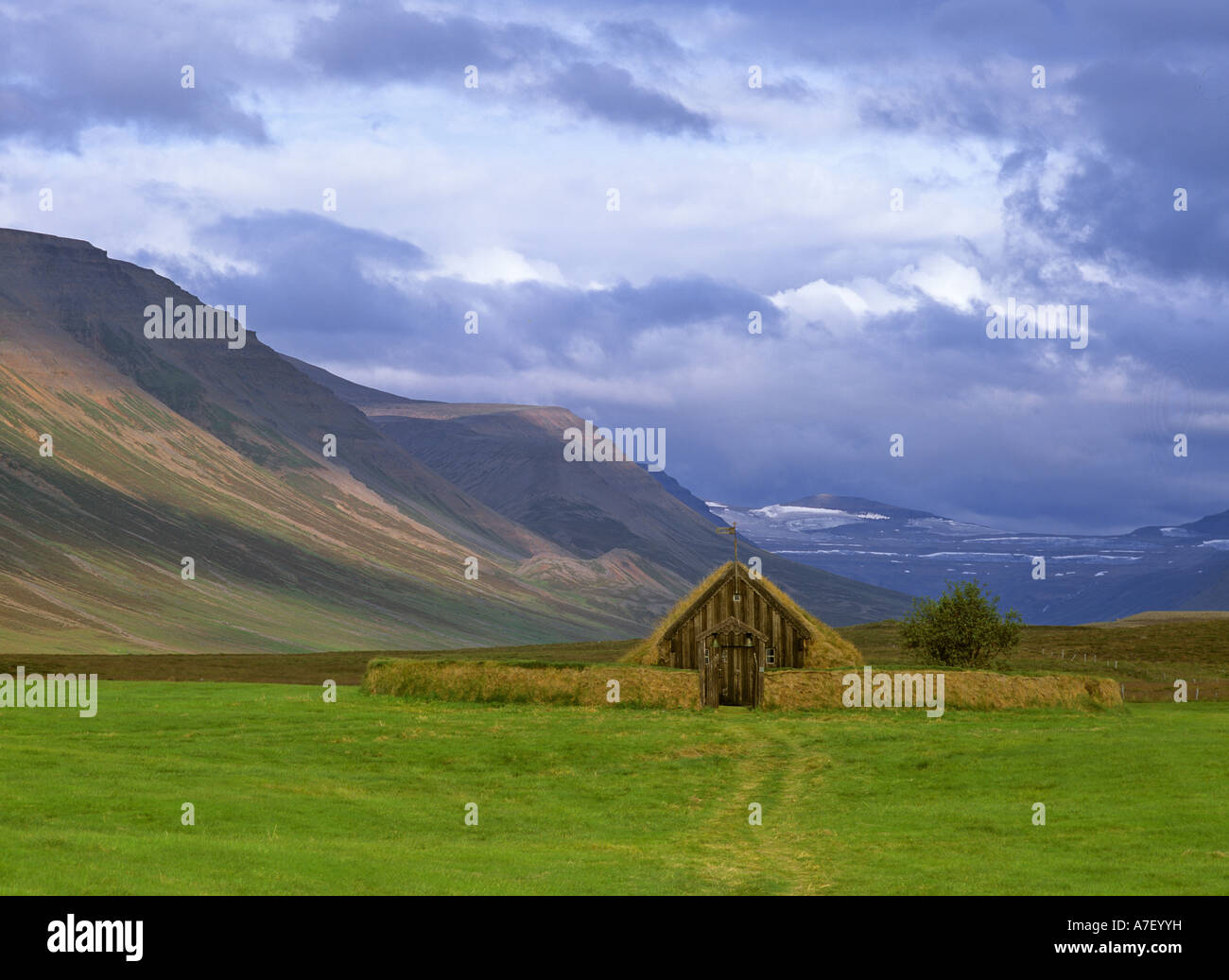 Old turf church Grafakirkja, Groef, Skagafjoerthur, Iceland Stock Photo ...