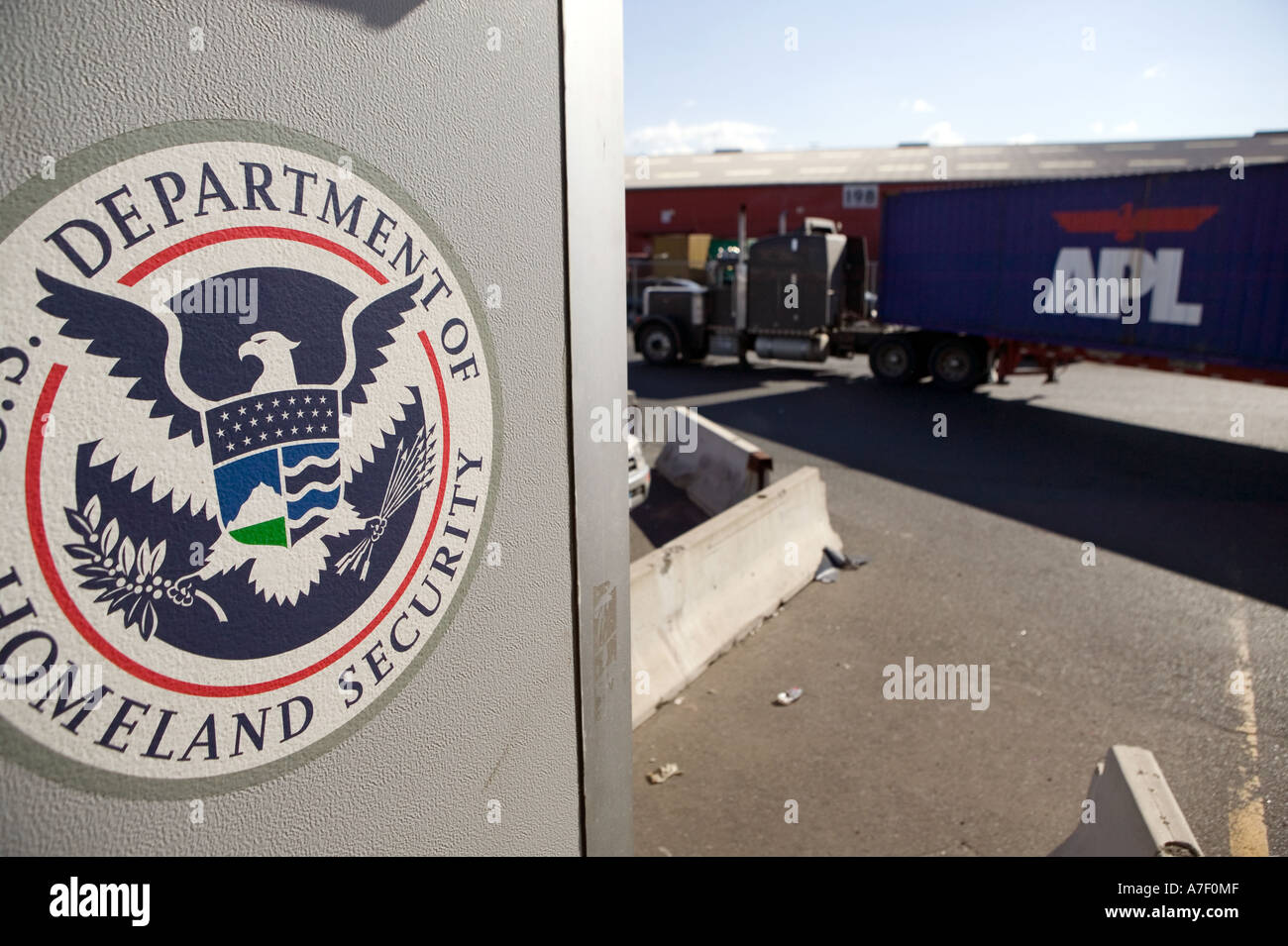 Truck passes Customs and Border Protection booth at Port of Newark ...