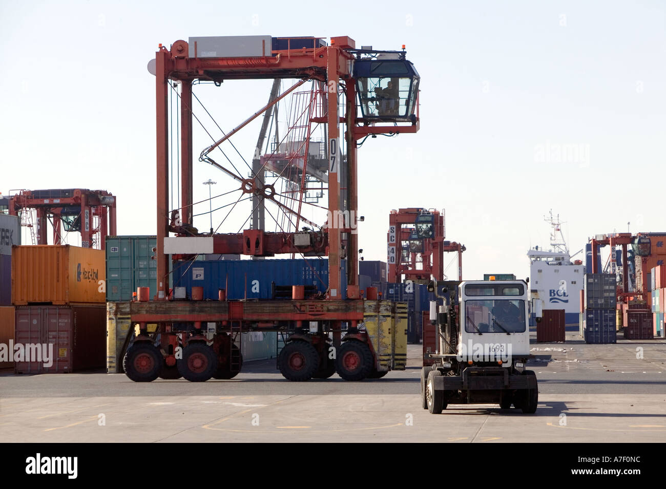Straddle carriers operate in the Port of Newark Container Terminal in ...