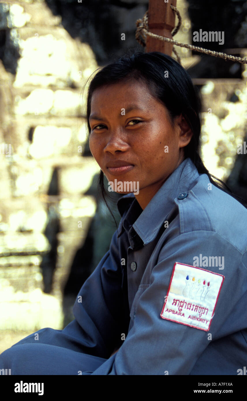 Female Temple Guard, The Bayon, Angkor Thom, Cambodia Stock Photo - Alamy