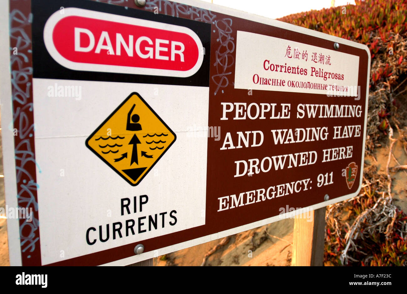 Rip current caution sign hi-res stock photography and images - Alamy