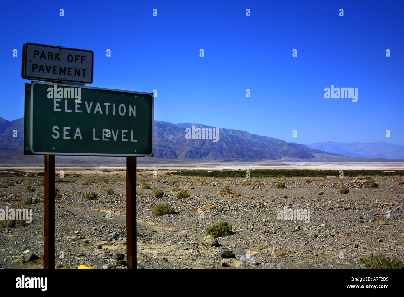 Sea Level elevation sign on floor of Death Valley in Mojave Desert at ...