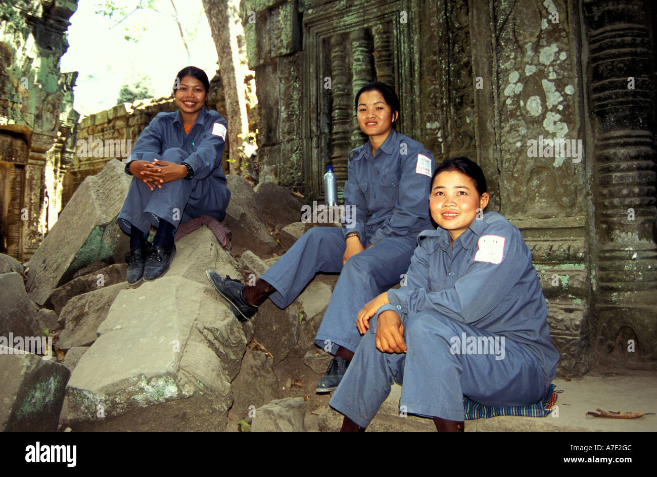 Female Guards at Ta Prohm Temple, Angkor, Cambodia Stock Photo - Alamy
