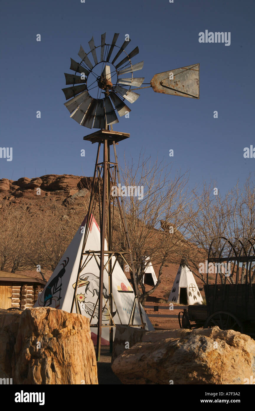 Teepees and petrified wood logs at Geronimo gift shop and restaurant ...